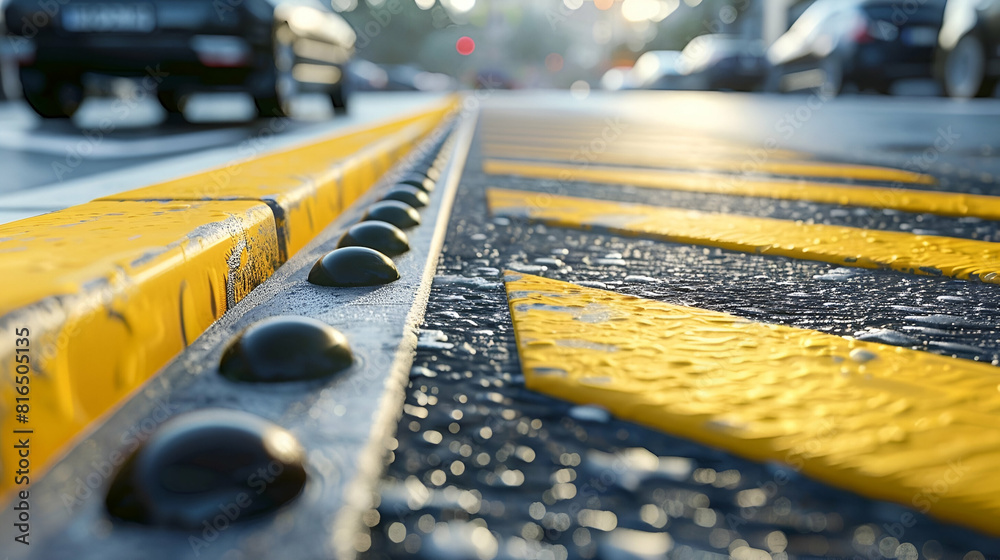 Slow down speed hump rubber ridge for car on concrete street Stock ...