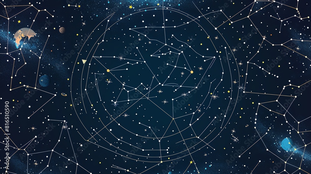 Star chart for amateur astronomers flat design top view celestial study ...
