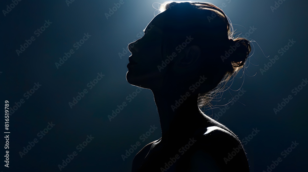 Sensual pprofile silhouette of beautiful woman in backlight on a black ...