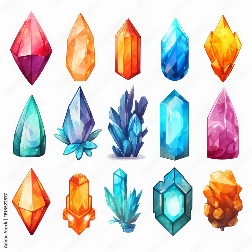 Crystal clarity flat design side view gemstone collection theme water ...