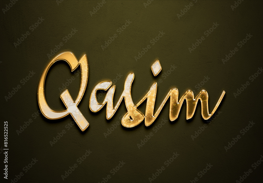 Old gold text effect of Arabic name Qasim with 3D glossy style Mockup ...