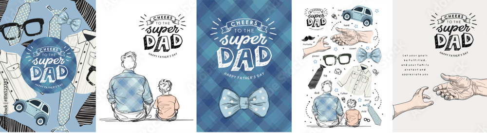 Happy Father's Day. Line art. Vector minimalistic cute illustrations of ...