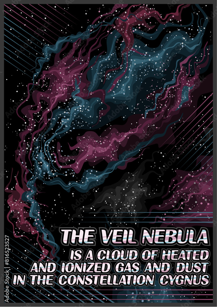 Vector Poster for Space Veil Nebula, vertical banner with illustration ...