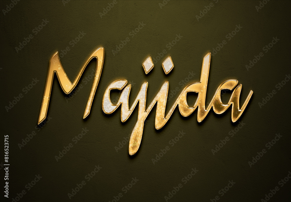 Old gold text effect of Arabic name Majida with 3D glossy style Mockup ...