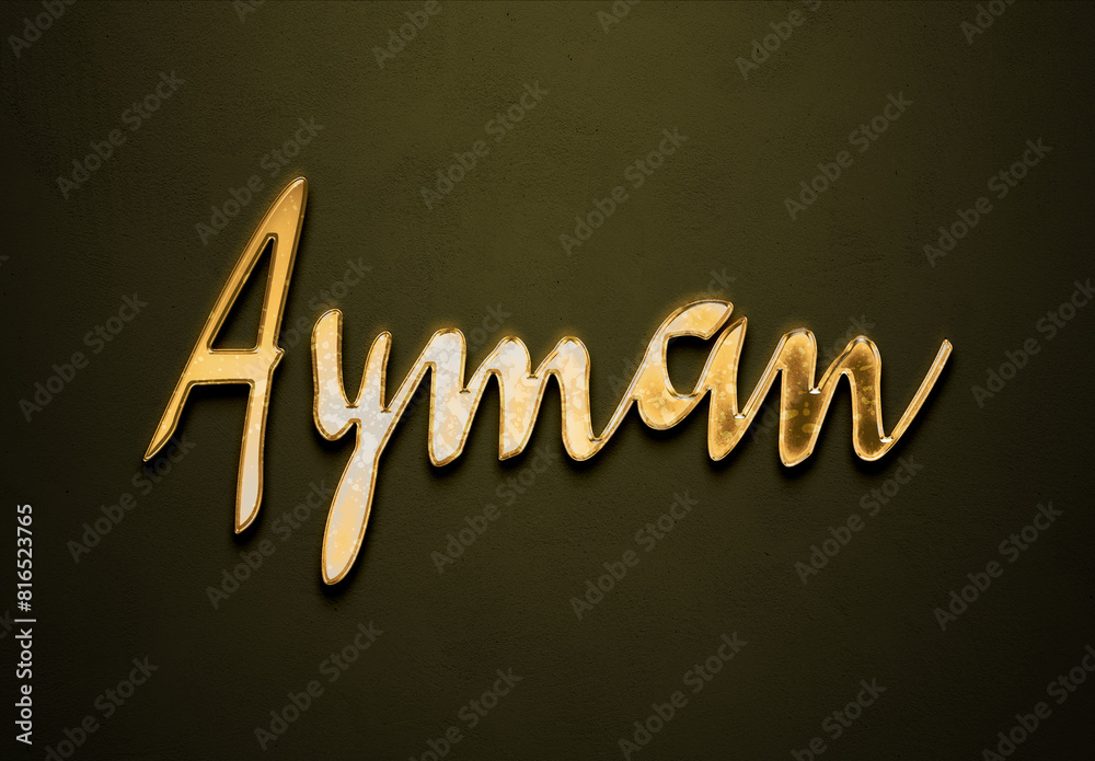 Old gold text effect of Arabic name Ayman with 3D glossy style Mockup ...