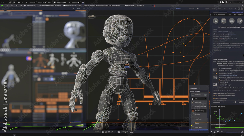 3d Animation Software Interface Showing A Timeline With Keyframes And A