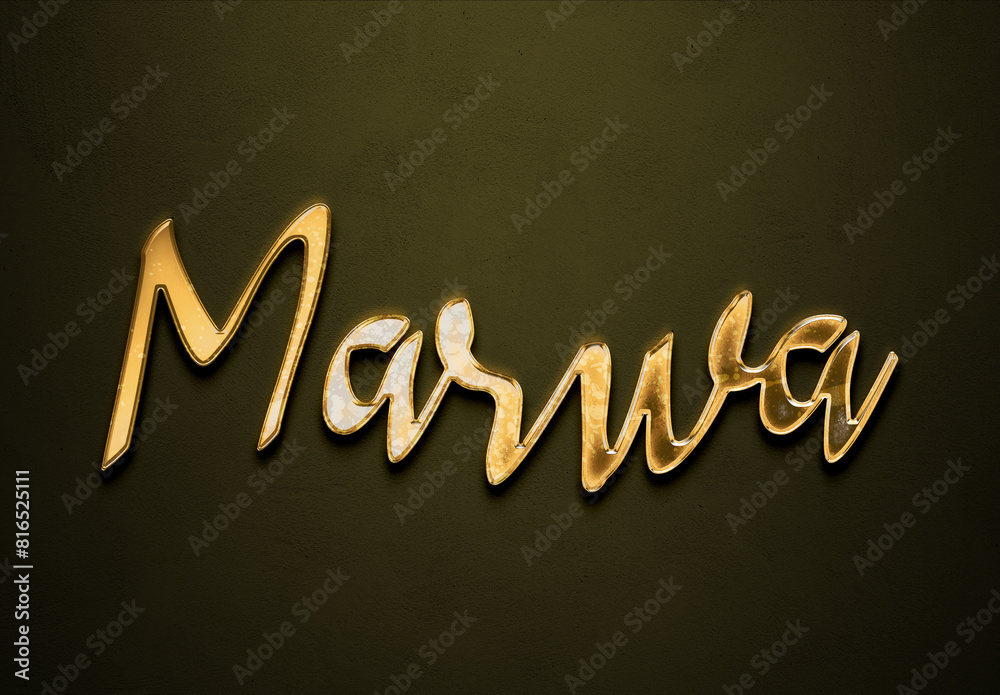 Poster Old gold text effect of Arabic name Marwa with 3D glossy style ...