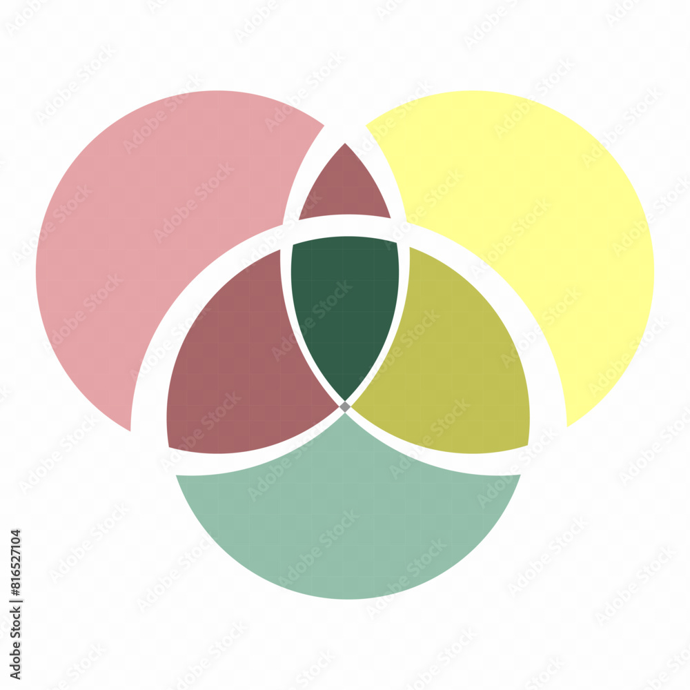Simple overlapping circles vector drawing, version with three to seven objects, also interlocked ...