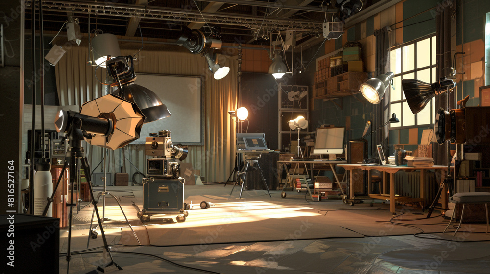 virtual set constructed in a 3D animation environment complete with ...