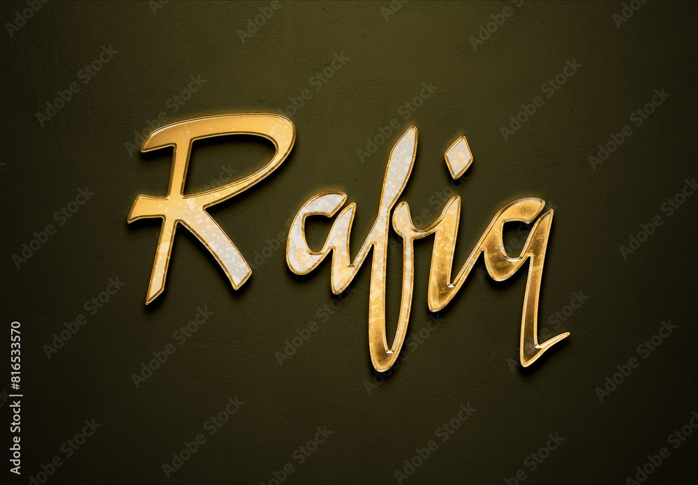 Old gold text effect of Arabic name Rafiq with 3D glossy style Mockup ...