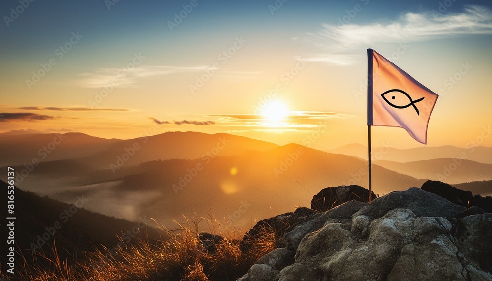 Ichthys, The Symbol Of Christianity. Christian Fish on Flag, the Symbol ...