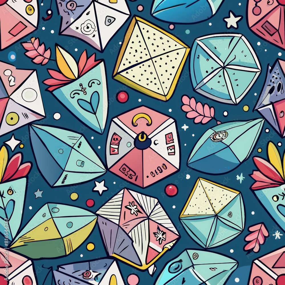 Seamless pattern of paper folded fortune tellers and cootie catchers ...