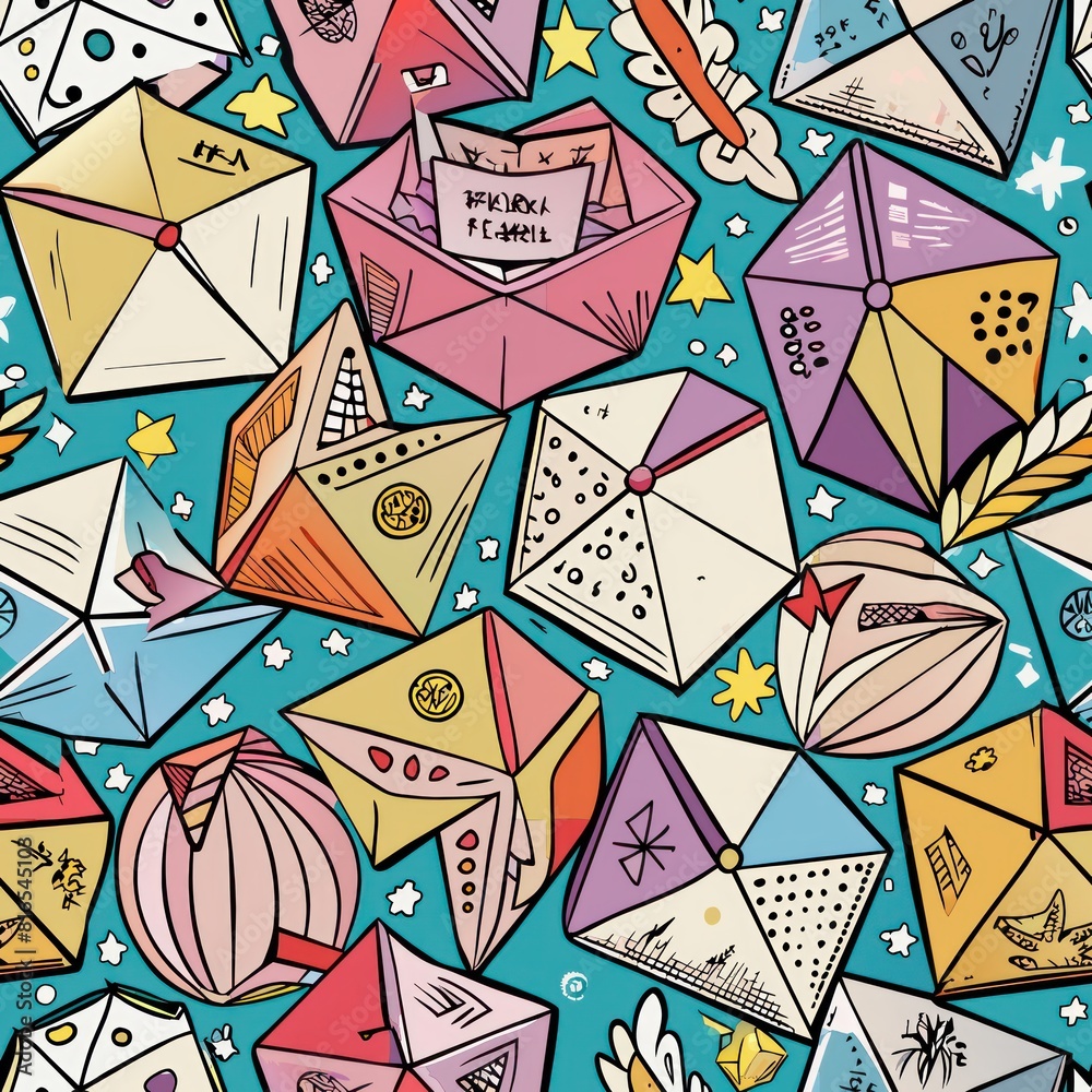 Seamless pattern of paper folded fortune tellers and cootie catchers ...