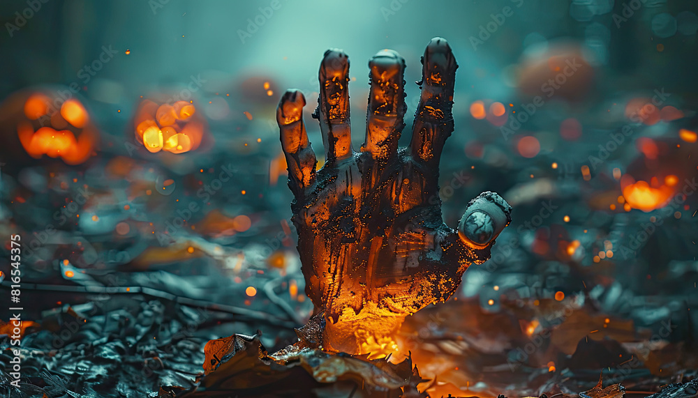 A hand is shown in a bloody, burnt, and charred state by AI generated ...