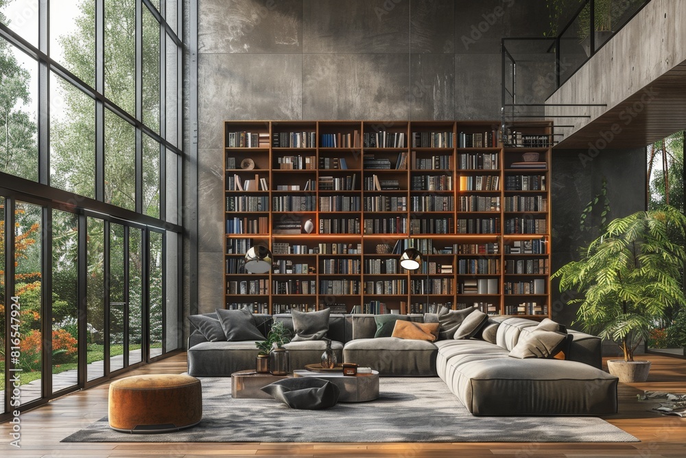 eautifully designed reading room with expansive bookshelves in a modern ...