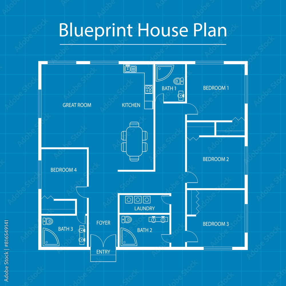Blueprint house plan drawing. Figure of jotting sketch of construction ...
