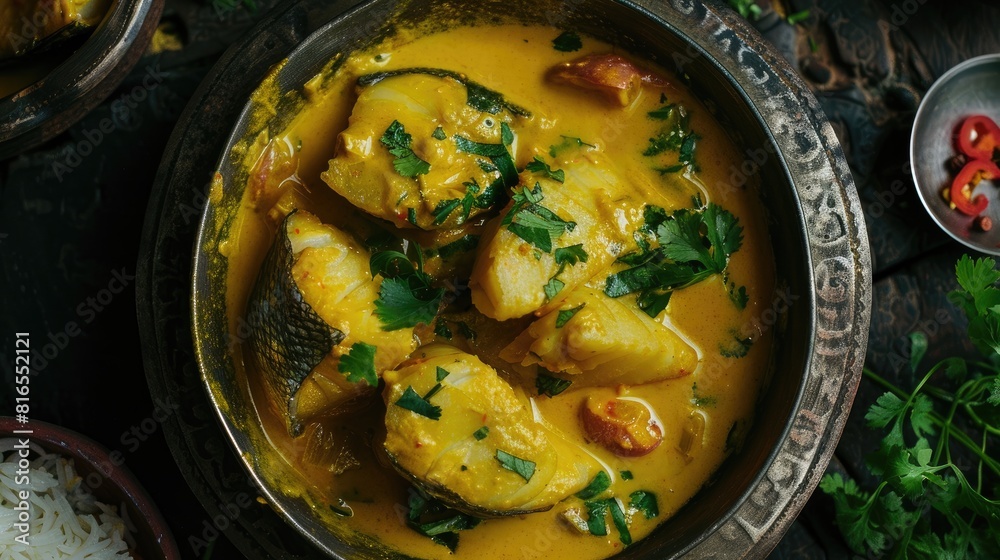 Bengali Yogurt Fish Curry from above view Stock Photo | Adobe Stock