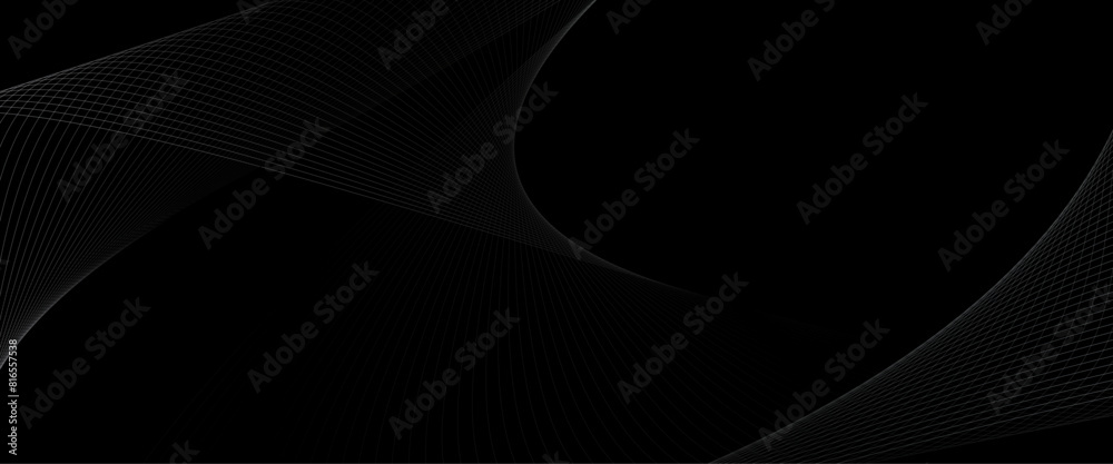 Vector abstract grey wavy lines on a black background with black lines ...