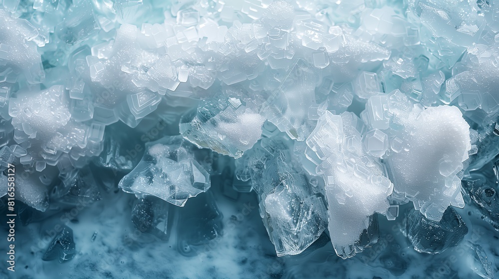 Blue Ice Crystals Clustering in Cold Light. Close-up view of clustering ...