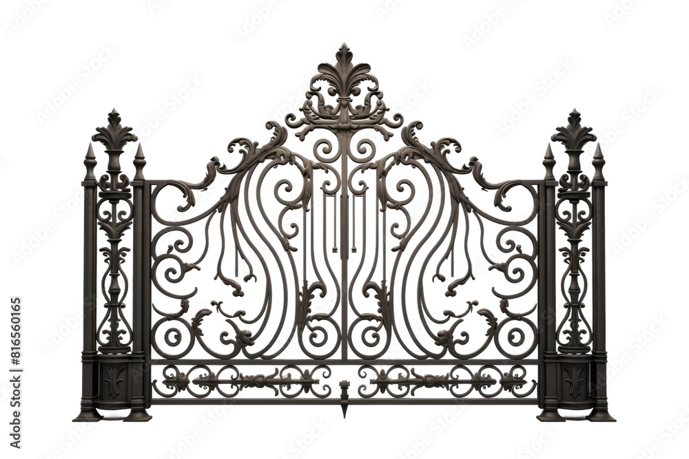 Whispering Shadows: A Wrought Iron Gate Unveiling Secrets on White or ...