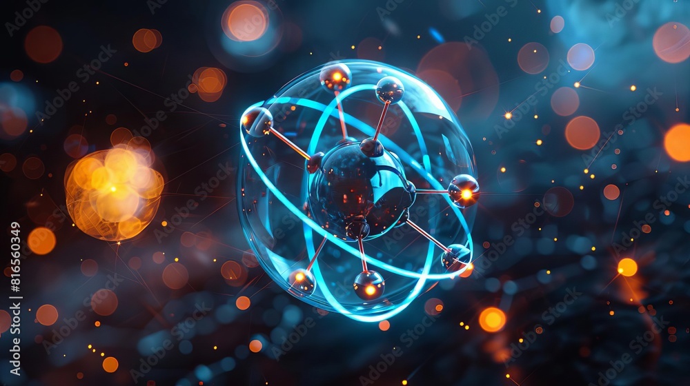 Scientific concept featuring a detailed molecule or atom structure in a ...