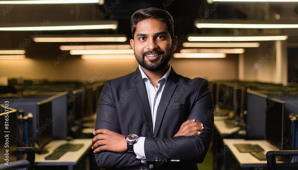 Foto de Indian business man happy smiling standing arm crossed ...