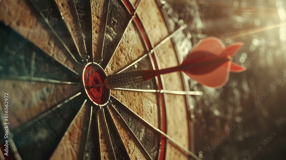 bullseye target or dart board has red dart arrow throw hitting the ...