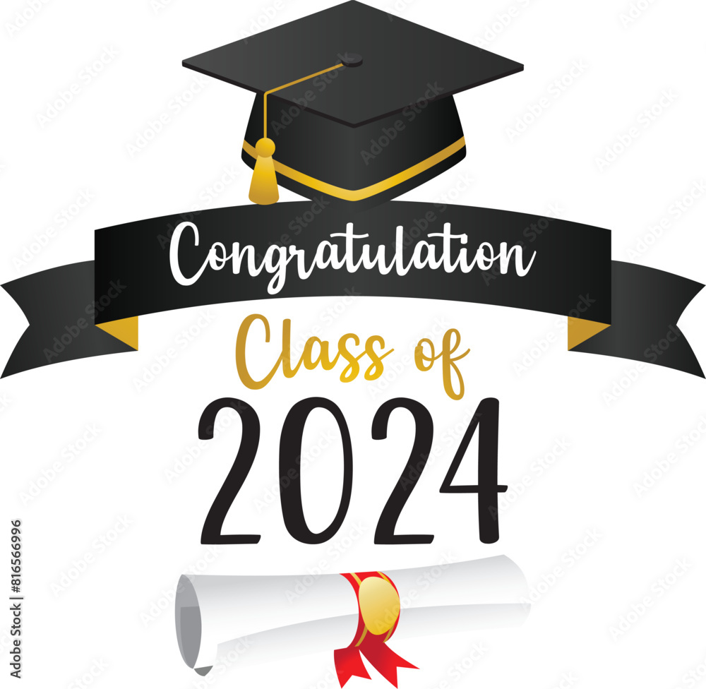 Illustration Image of a graduation cap and a diploma with a banner that ...