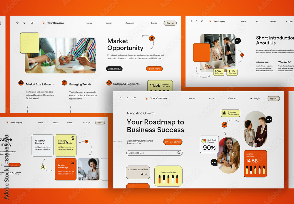 White Modern Business Plan Power Point Stock Template | Adobe Stock