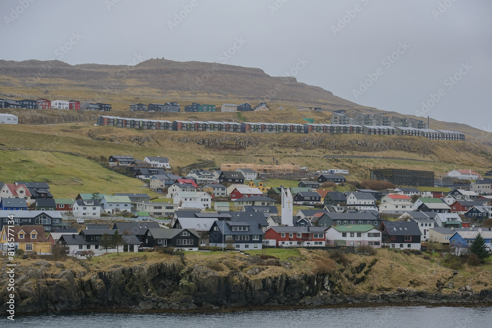 Rough but beautiful Faroer Island coast line nature landscape panoramic ...