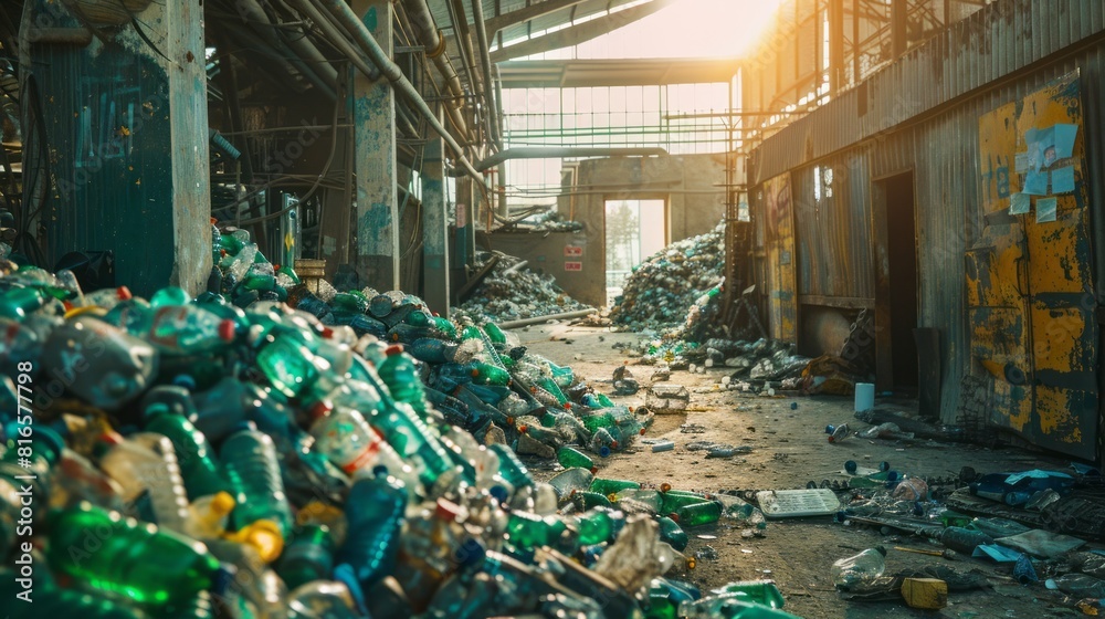 The garbage sorting plant has many different conveyors and conveyor ...