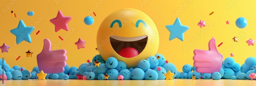 Joyful Smiley Face Surrounded by Energetic Emoticons and Positive ...
