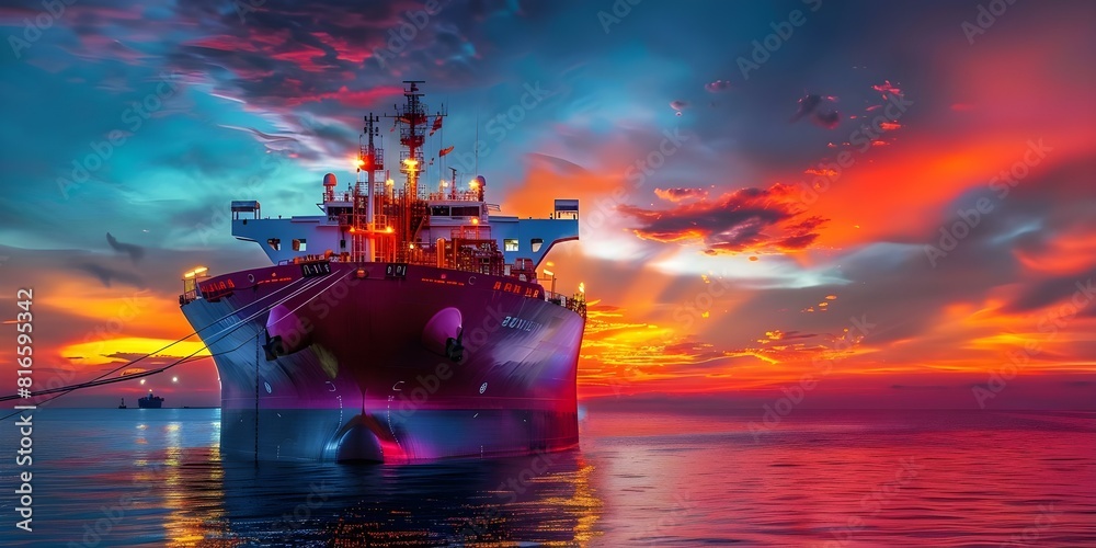 Foto de LNG tanker docked at gas terminal for loading or unloading ...