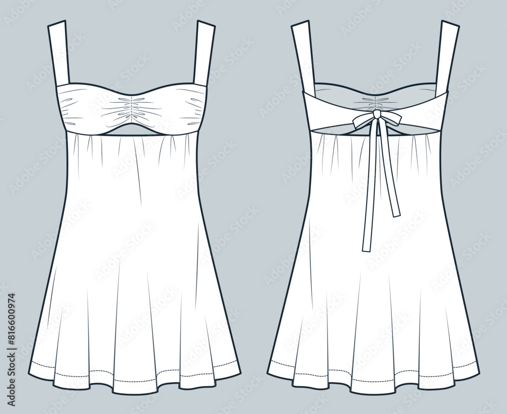 Bustier mini Dress technical fashion illustration. A-Line Dress fashion ...