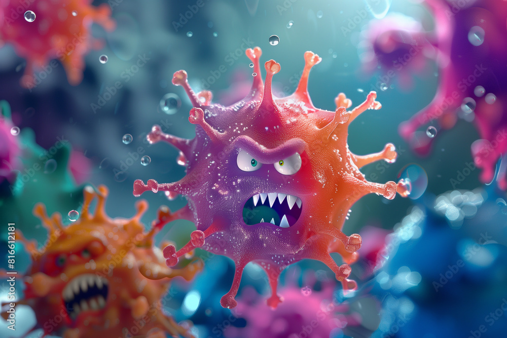 ภาพประกอบสต็อก cartoon virus character with scary face and funny face ...