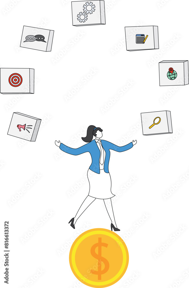 Multi-Tasking, Juggle, Businesswoman, Project management process to ...