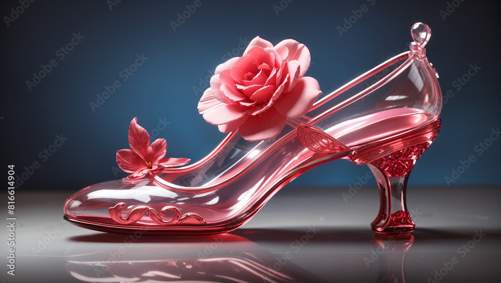 A pink glass slipper with a rose on the toe. Stock Illustration | Adobe ...