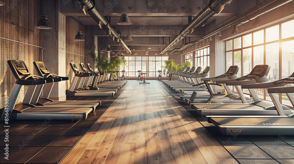 Modern Gym Interior with Treadmills and Fitness Equipment. A modern gym ...