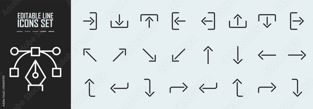 Wayfinding System Direction Arrow Linear Modern Icon Set Way Finding Entrance And Exit Outline