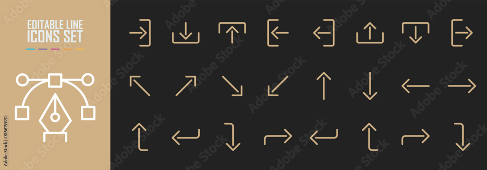 Wayfinding system direction arrow linear modern icon set. Way finding ...