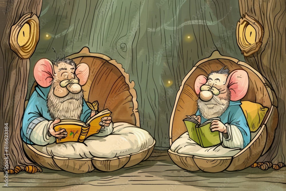 Cartoon cute doodles of a grandpa mouse reading a bedtime story to his ...