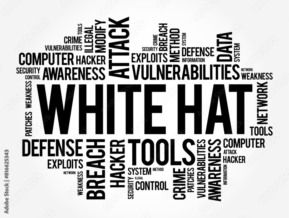 White Hat is an ethical security hacker, word cloud concept for ...