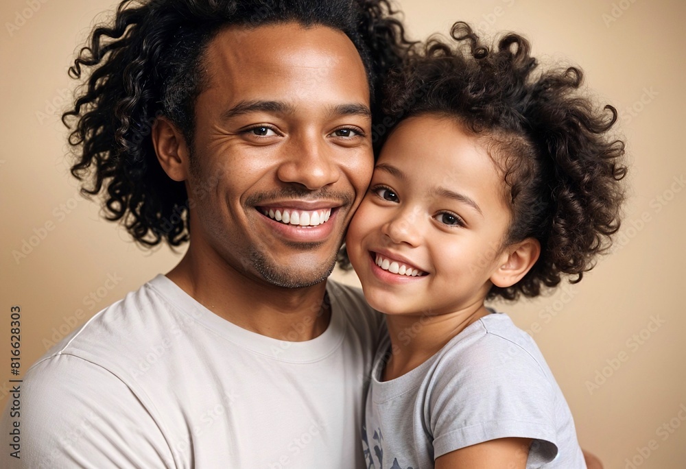 An isolated portrait of a young happy African-American father with a ...