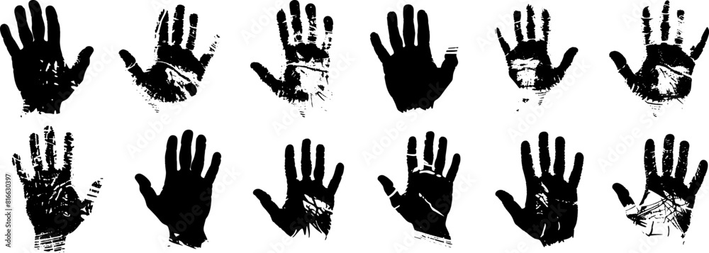 Set of vector handprints on transparent background. Human hands print ...