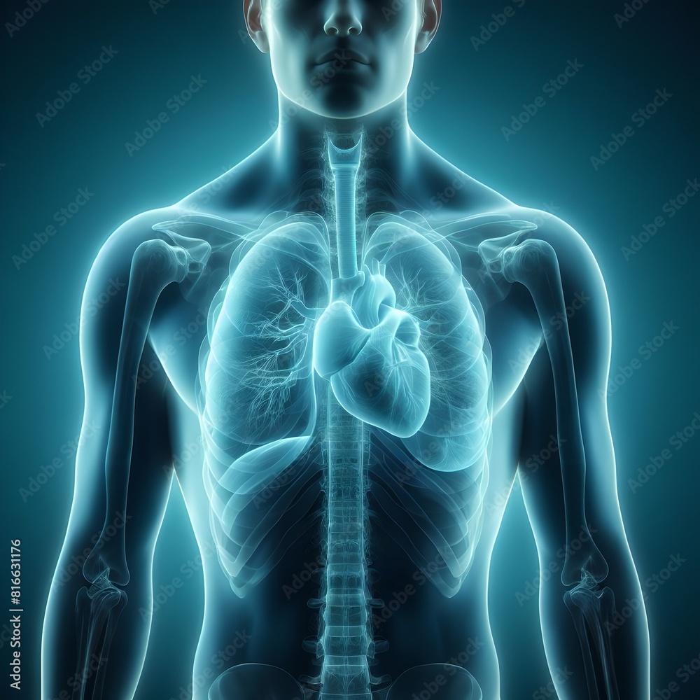 3d x-ray model of anatmoy of human body, liver, lungs, diseases ...
