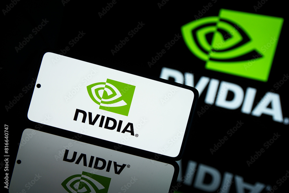 Nvidia corporation logo shown on screens Stock Photo | Adobe Stock