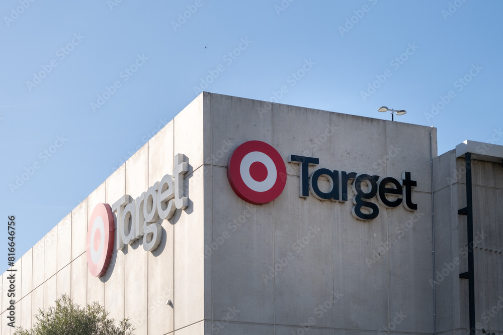 The logo and sign of Target on Pacific Werribee Shopping Centre. Target ...