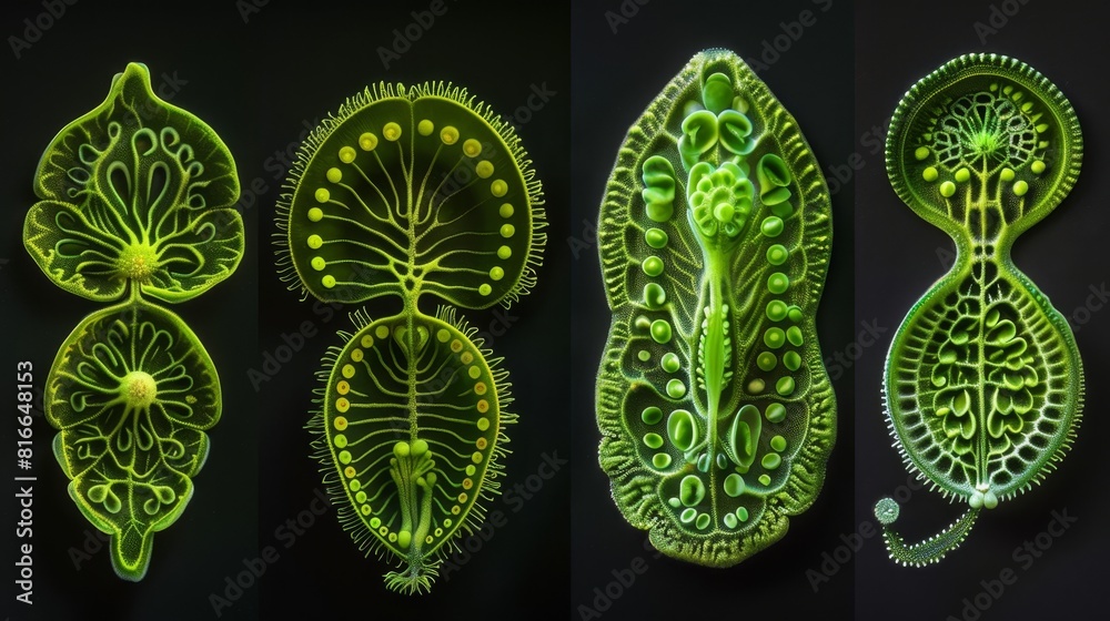 Desmids Show the symmetrical and often ornate shapes of desmids ...