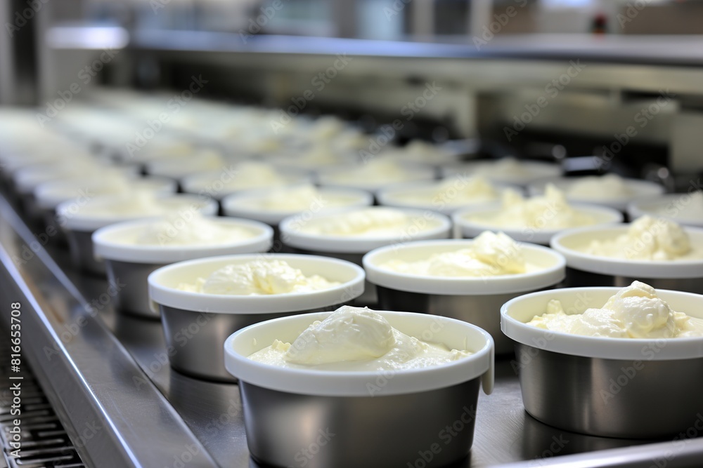 Food production process in a plant. Manufacturing white yogurt Stock ...