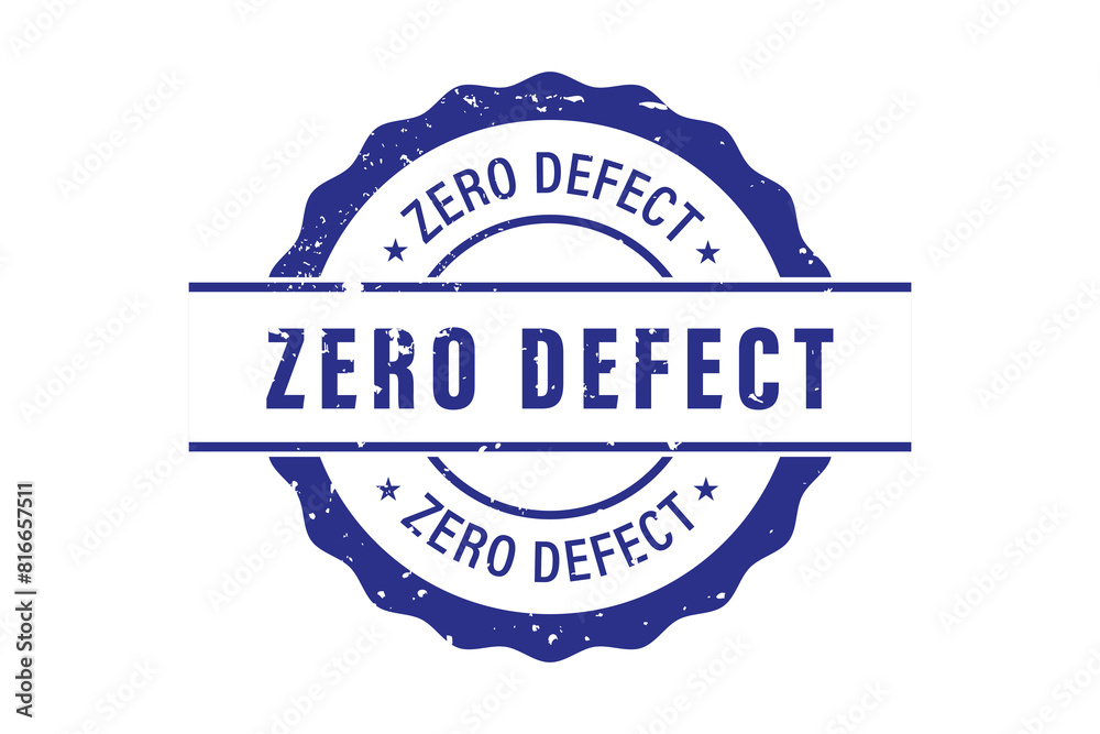 Grunge blue zero defect word round rubber seal stamp on white ...